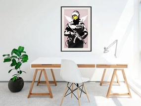 Plakát Policista - muž s žlutou tváří a křídly v duchu Banksyho
