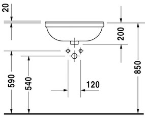 Duravit Starck 3 - Polozápustné umyvadlo, 1 otvor pro armaturu propíchnutý, 55 x 46 cm, bílé 0310550000