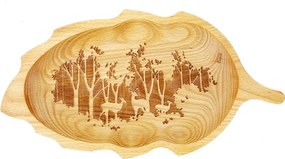 AMADEA Dřevěná miska list s gravírem, masivní dřevo, 34 cm