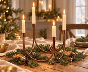 Měděný antik kovový adventní svícen na 4 svíčky Dhaka - 21*21*18 cm