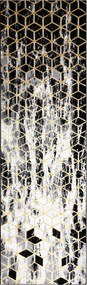 Dywany Łuszczów, Běhoun Gloss 409A 82 3D cubes black/gold/grey, 80x250, černá, obývací pokoj