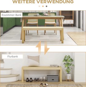 HOMCOM 2místná dřevěná lavice venkovského stylu, kuchyňská lavice do obývacího pokoje, do 240 kg, borovicové dřevo, přírodní, 120x33x45cm| Aosom
