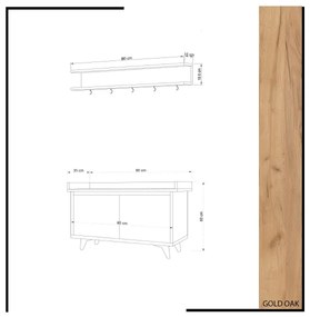 Nástěnný věšák ARASSO 18,8x80 cm + botník 60x90 bílá/hnědá