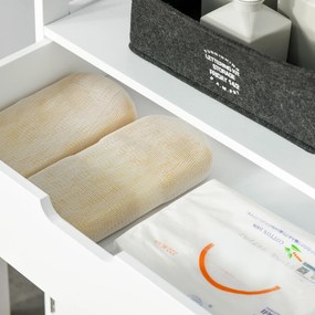 Kleankin Koupelnová skříňka se 3 policemi, šuplíkem a 2 dveřmi – Moderní skříňka na podlaze pro kuchyň, ložnici a obývací pokoj 60x33x122,5 cm Bílá