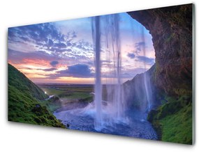 Obraz na skle Vodopád Krajina 140x70 cm