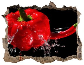 Wallmuralia Nálepka 3D díra na zeď Červené papriky 95x64 cm