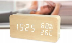 Elektronický budík s teploměrem a vlhkoměrem VERK - USB - dřevěný dekor
