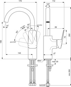 Ideal Standard Ceraplan - Umyvadlová baterie s otočným výtokem bez odtokové garnitury, černá matná BD234XG