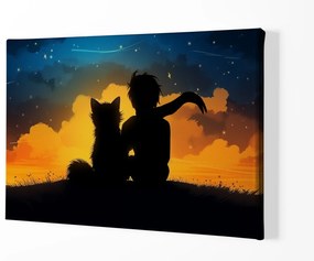 Obraz na plátně - Malý princ a liška pozorují nádherný západ slunce (siluety) FeelHappy.cz Velikost obrazu: 40 x 30 cm