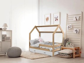 Dětská postel DOMEČEK D3 borovice 80 x 160 cm Rošt: S lamelovým roštem, Matrace: Matrace EASYSOFT 8 cm, Úložný box: S bílým úložným boxem