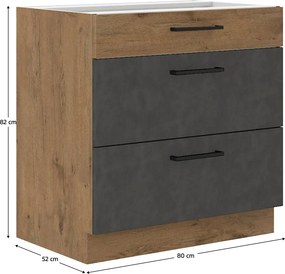 Spodní skříňka, šedá matná / dub lancelot, VEGA 80 D 3S BB
