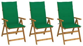 Skládací zahradní židle s poduškami 3 ks masivní akáciové dřevo,  3064094