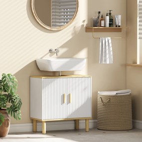 HOMCOM skříňka pod umyvadlo s nastavitelnou policí Skříňka pro závěsná umyvadla s rýhovanými dveřmi 60x30x61 cm Bílá
