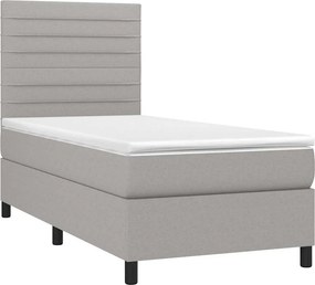 Box spring postel s matrací a LED světle šedá 90x200 cm textil 3134925
