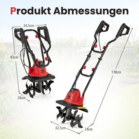 Costway Elektrický kultivátor 750 W | Pracovní šířka 32 cm | Pracovní hloubka 22