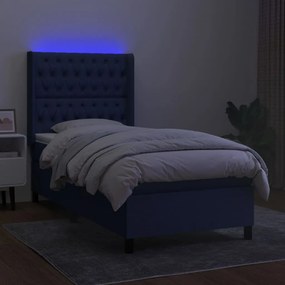 Box spring postel s matrací a LED modrá 90x200 cm textil 3138531