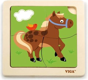 Dřevěné puzzle pro nejmenší Viga 4 ks Koník