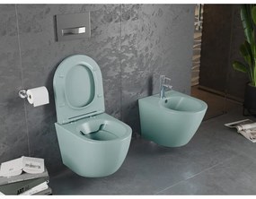 Mexen Lena WC mísa Rimless s pomalu padající deskou slim, duroplast, Světle matová zelená - 30224048