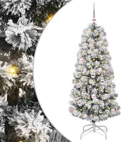 Umělý Skládací Vánoční Strom 150 LED Zelená a bílá 150 cm 3395588