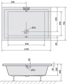POLYSAN DEEP hluboká sprchová vanička, obdélník 110x75x26cm, bílá, 72883