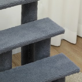 PawHut schodiště pro zvířata schodiště pro kočky schodiště pro psy 4 stupně šedé 63,5x43x60cm pro kočky a psy, ideální pro seniory a malá zvířata