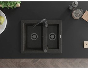 Mexen Carlos, granitový doez 582x475x177 mm, 1,5-komorový, eerná-zlatá metalíza s eerným sifonem, 6518581500-75-B