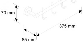 Věšák se 4 háčky L300, 37,5 cm, chrom