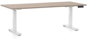 Výškově nastavitelný stůl OfficeTech C, 180 x 80 cm, bílá podnož, dub