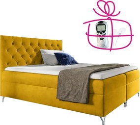 Boxspringová postel, 200x200, žlutá látka Velvet, GULIETTE + dárek