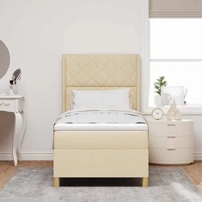 Postel s boxspringem s čelo Krémová 100 x 200 cm textil 3341887