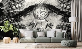 Samolepící tapeta černobílý indiánský lapač snů - 300x200 cm