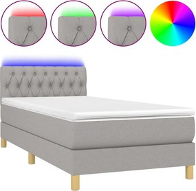 Box spring postel s matrací a LED světle šedá 90x200 cm textil 3133925