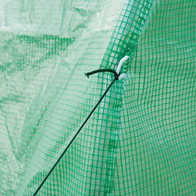 Zahradní tunelový skleník Outsunny s plochou 6m², 3D x 2Š x 2V m, zpevněný tubulární rám, zipová vrata a 6 oken s možností rolování Zelená | Aosom