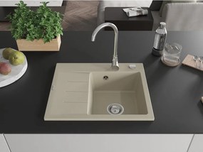 Mexen Ben granitový dřez 1-komorový s odkapávačem, pravý 600 x 500 mm, béžový, sifon chrom - 6523605000-69