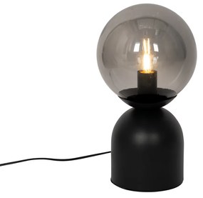 Hotelová elegantní stolní lampa černá s kouřovým sklem - Pallon Trend