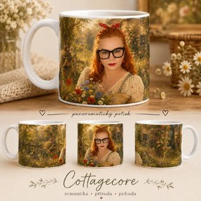 Hrnek s portrétem z vlastní fotografie – panoramatický potisk | 16 uměleckých stylů Styl portrétu:: Cottagecore kouzlo venkova