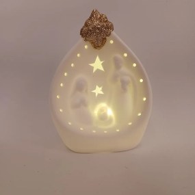 LED svítící betlém keramický 7,8 × 5,5 × 10 cm, teple bílá, 2× LR44