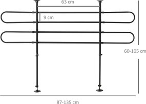 PawHut Nastavitelná Oddělovací Mřížka pro Psy Šířka a Výška 87-135 x 60-105 cm Univerzální Ocelová Ochranná Mříž pro Zavazadlový Prostor Černá