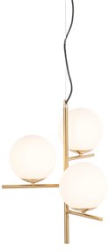 Art Deco závěsná lampa zlatá s opálovým sklem 3-light - Flore