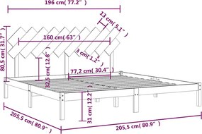 Rám postele černý 200 x 200 cm masivní dřevo 3104892