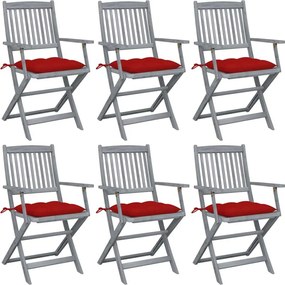 vidaXL Skládací zahradní židle s poduškami 6 ks masivní akáciové dřevo [3065431] Barva: Červená