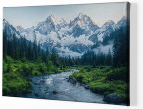 Obraz na plátně - Divoká říčka na úpatí hor FeelHappy.cz Velikost obrazu: 40 x 30 cm