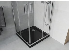 Mexen Rio, čtvercový sprchový kout s posuvnými dveřmi 80 x 80 cm, 5mm čiré sklo, chromový profil + černá sprchová vanička, 860-080-080-01-00-4070