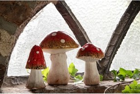 Bílo-červená keramická dekorace houba Muchomůrka S - 9*8*12 cm