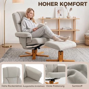 HOMCOM relaxační křeslo, opěradlo nastavitelné do 130°, otočné křeslo 360° s podnožkou, krémově bílé