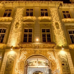 Easy Fix LED světelný závěs venkovní, 100 × 500 cm, teple bílá, 500 diod, bílý kabel, IP67, prodlužovací
