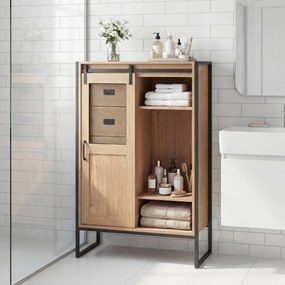 Costway Rustikální bufetová skříň s posuvnými dveřmi a 5 zásuvkami