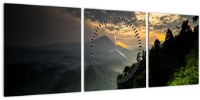 Obraz - zelená horská krajina (s hodinami) (90x30 cm)