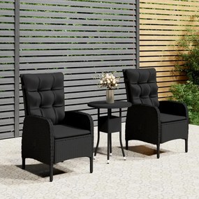 3dílný zahradní bistro set polyratan černý 3058544