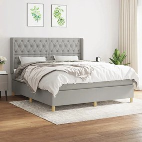 Box Spring Postel S Matrací Textil Světle Šedá Prošívaný design 160 x 200